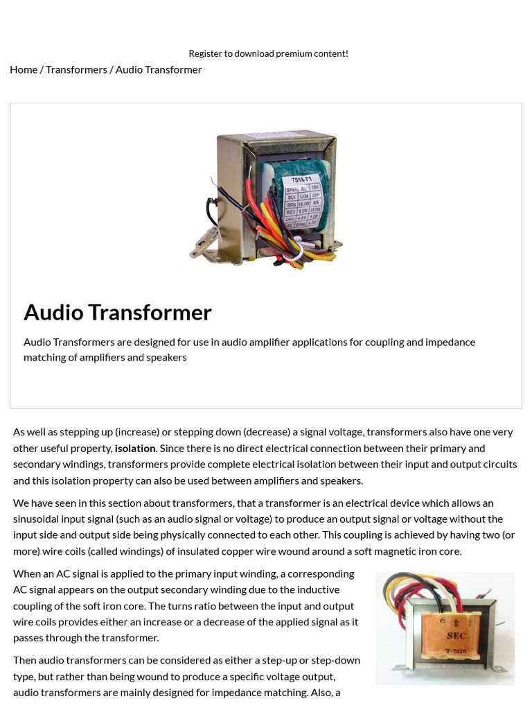 Audio Transformers for Impedance Matching | PDF | Transformer | Loudspeaker