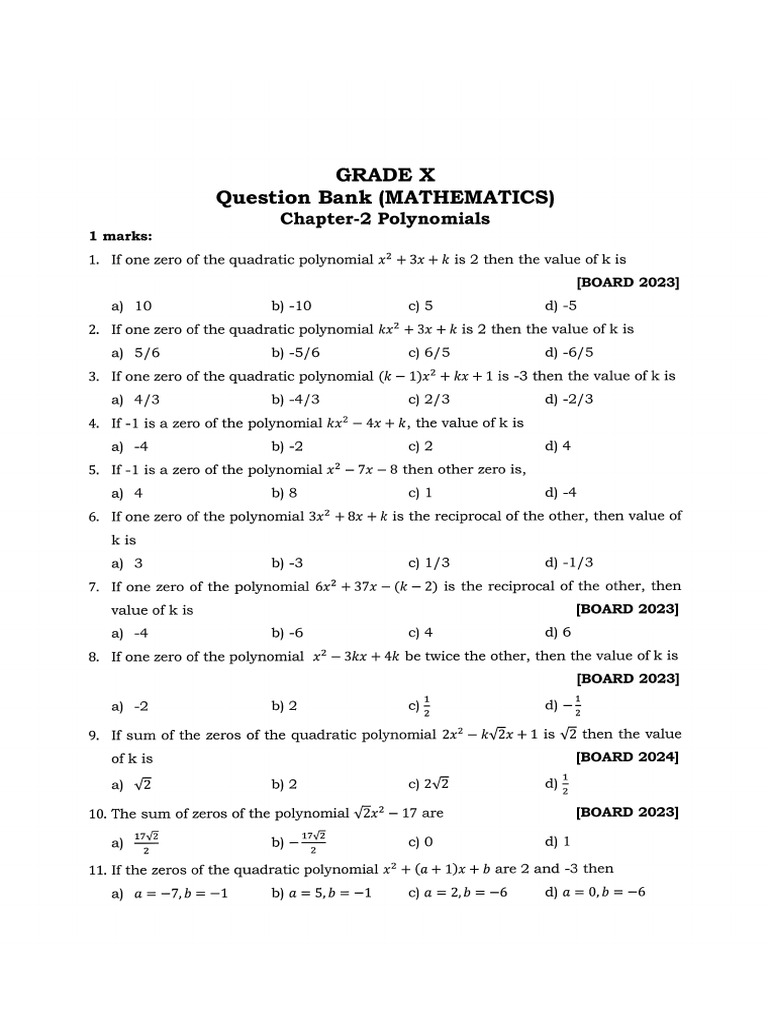 Chapter 2 Polynomials | PDF