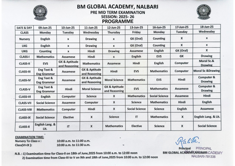 Pre Mid Term Examination Routine | PDF