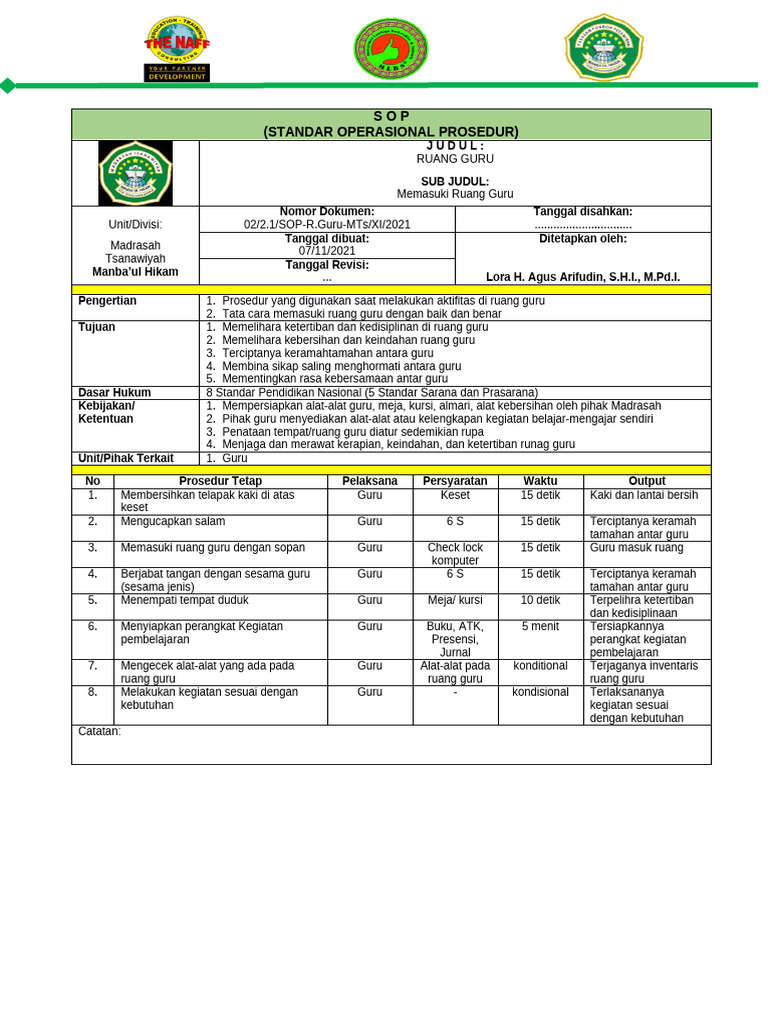 Prosedur SOP Ruang Guru | PDF