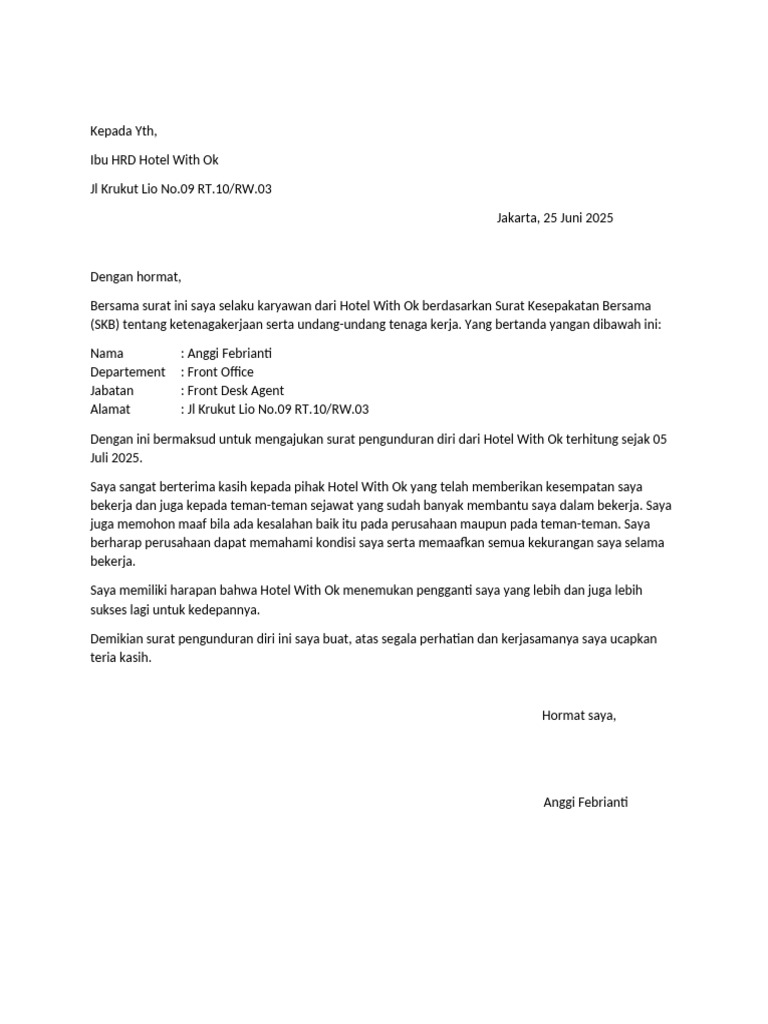 Surat Resign - Anggi-1 | PDF