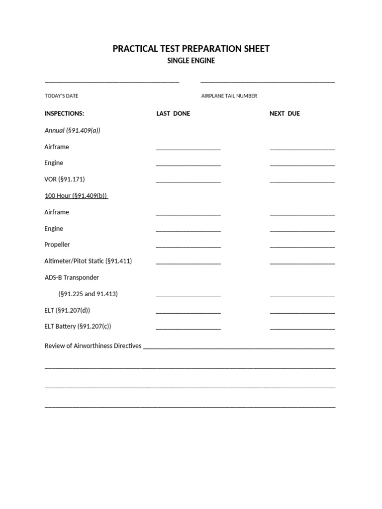 Checkride Prep Form | PDF