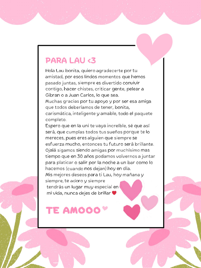 Carta Amor San Valentín Ilustrado Rosa | PDF