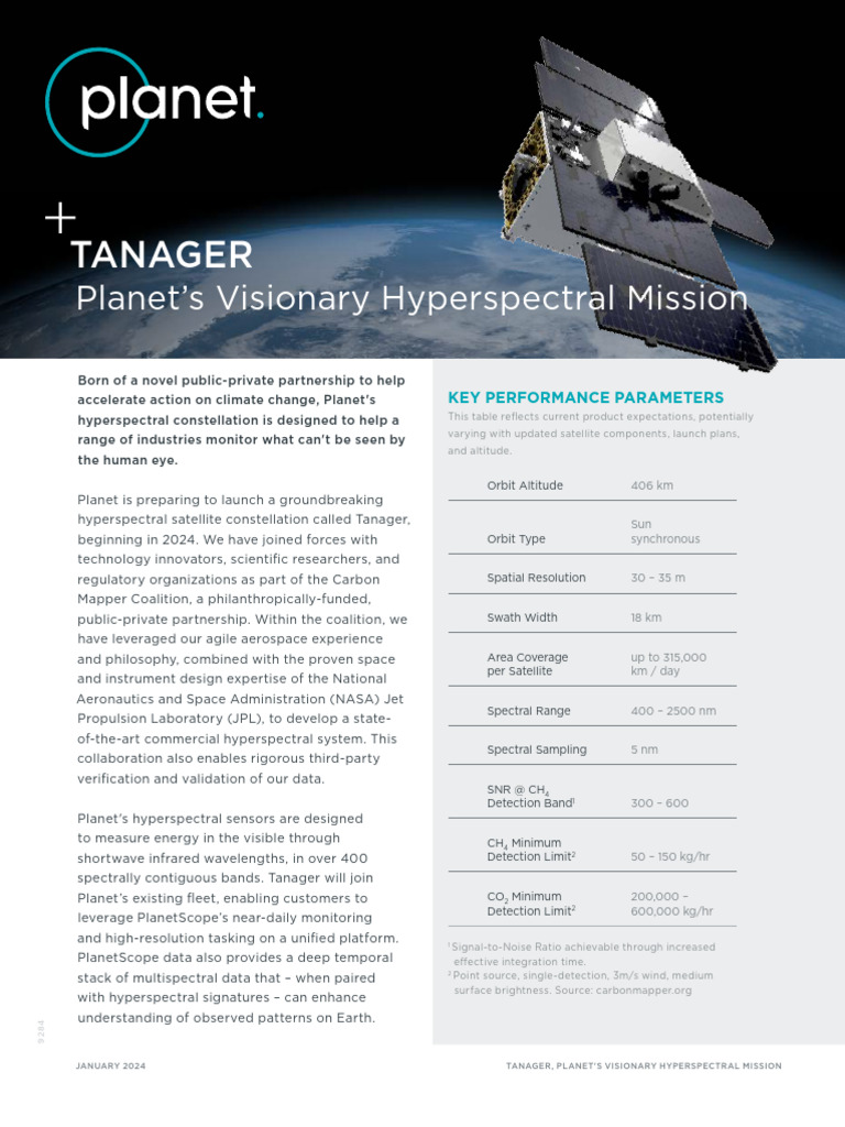 Planet Datasheet Tanager Letter | PDF | Satellite