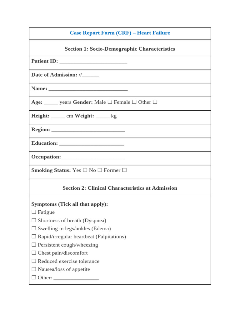 Heart Failure Case Report Form | PDF