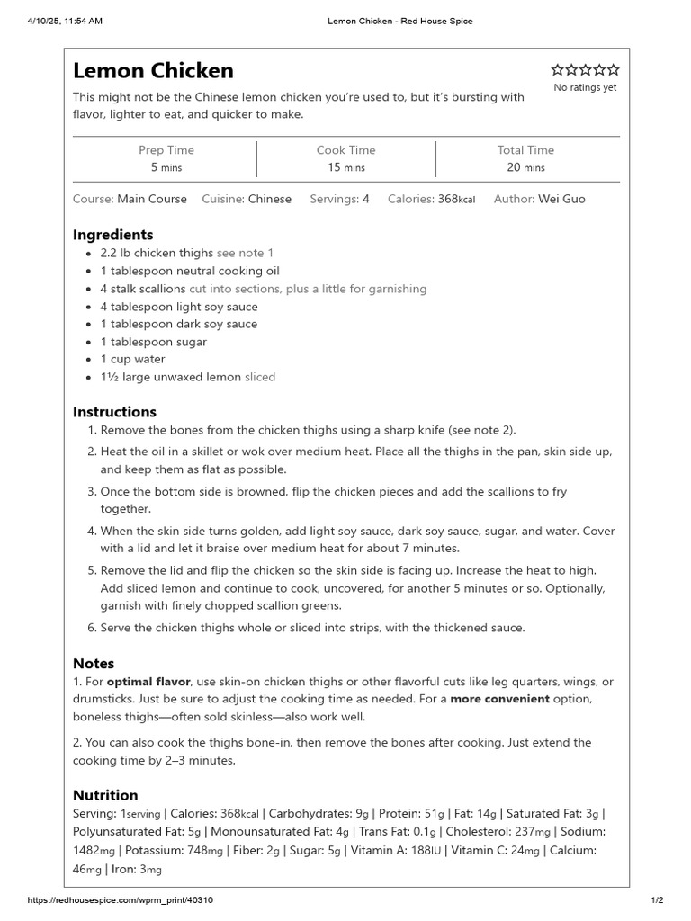 Lemon Chicken - Red House Spice | PDF | Cooking | Fat