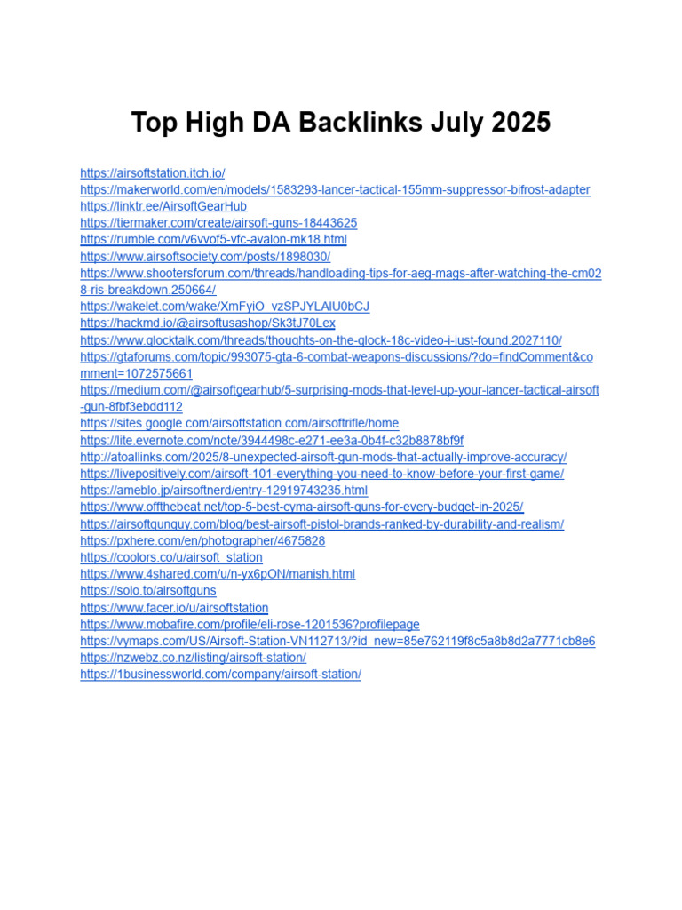 Best High DA Backlinks July 2025 | PDF