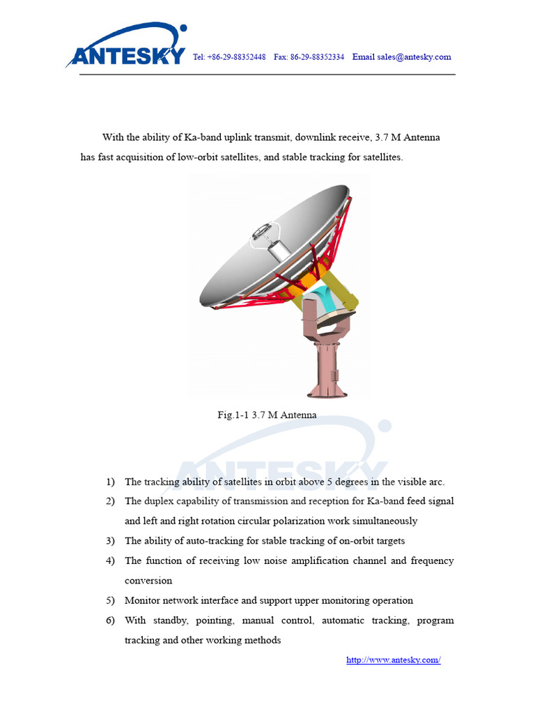 3.7M Ka Band Antenna System With X Y Axis Pedestal | PDF | Antenna ...