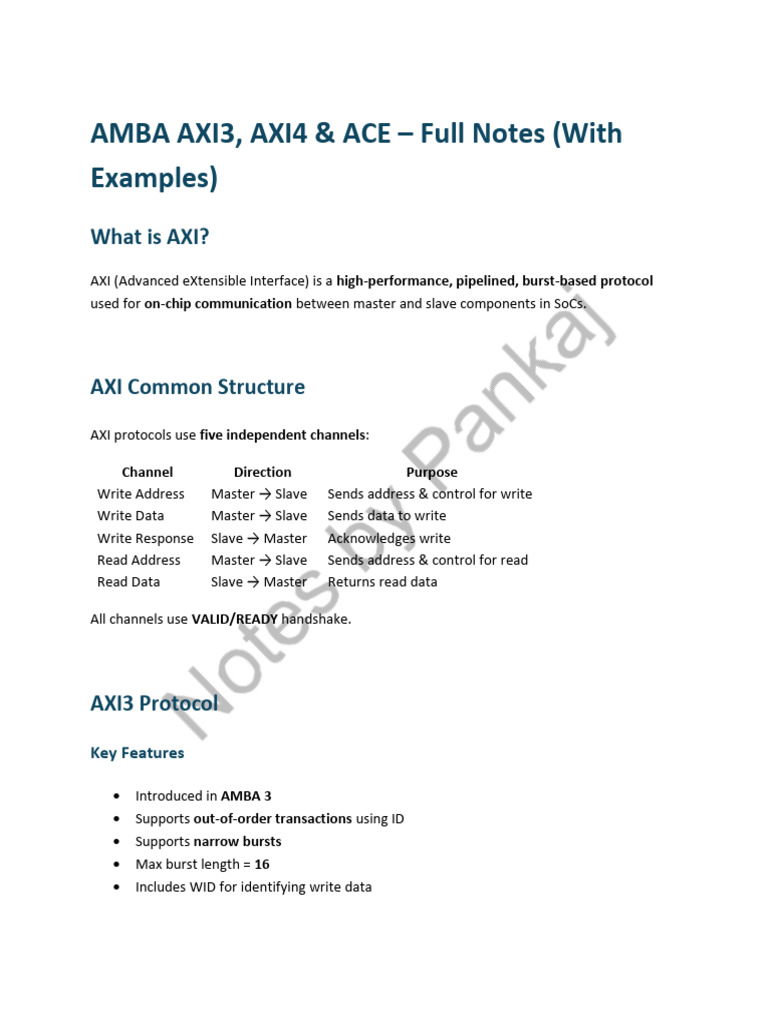 Amba Axi3 Vs Axi4 Vs Ace Notes | PDF | Computer Hardware | Computer Data