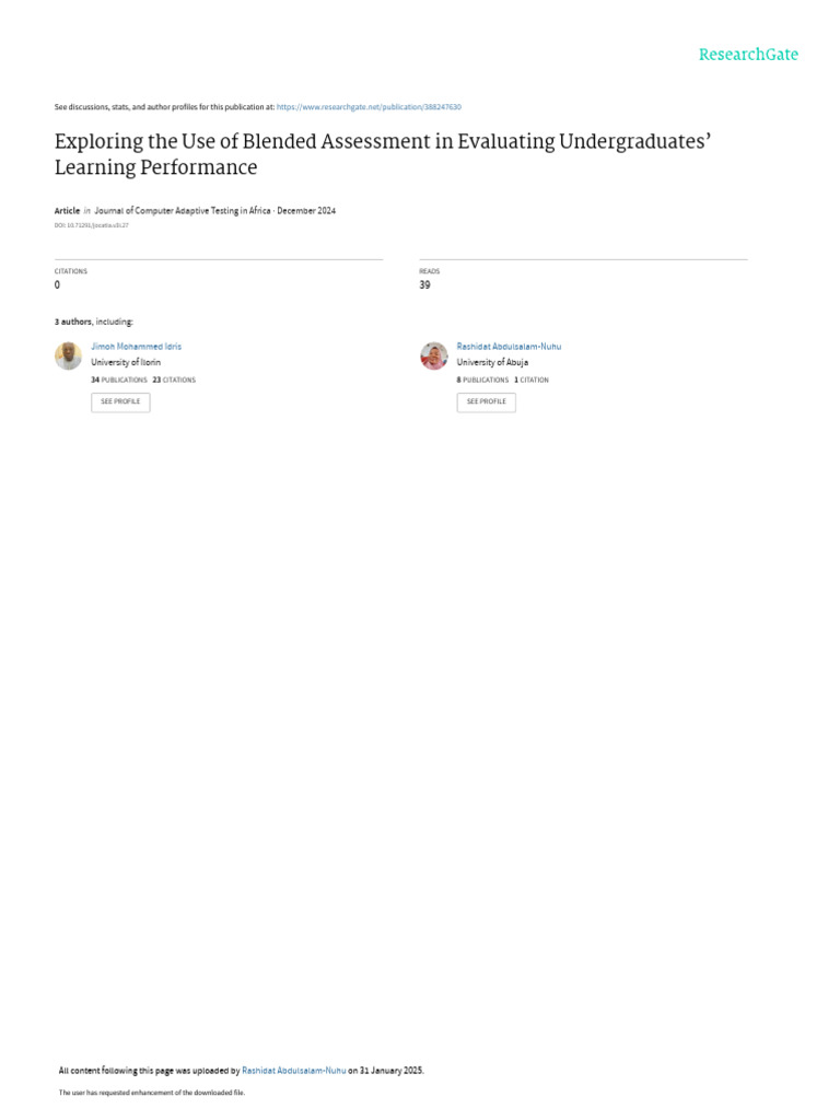 Exploring The Use of Blended Assessment in Evaluating Undergraduates ...
