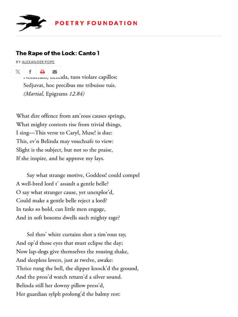 The Rape of The Lock - Canto 1 - The Poetry Foundation | PDF
