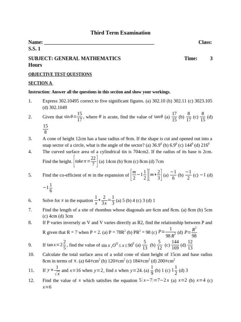 2025 Third Term Mathematics Exam | PDF | Euclidean Geometry | Mathematics