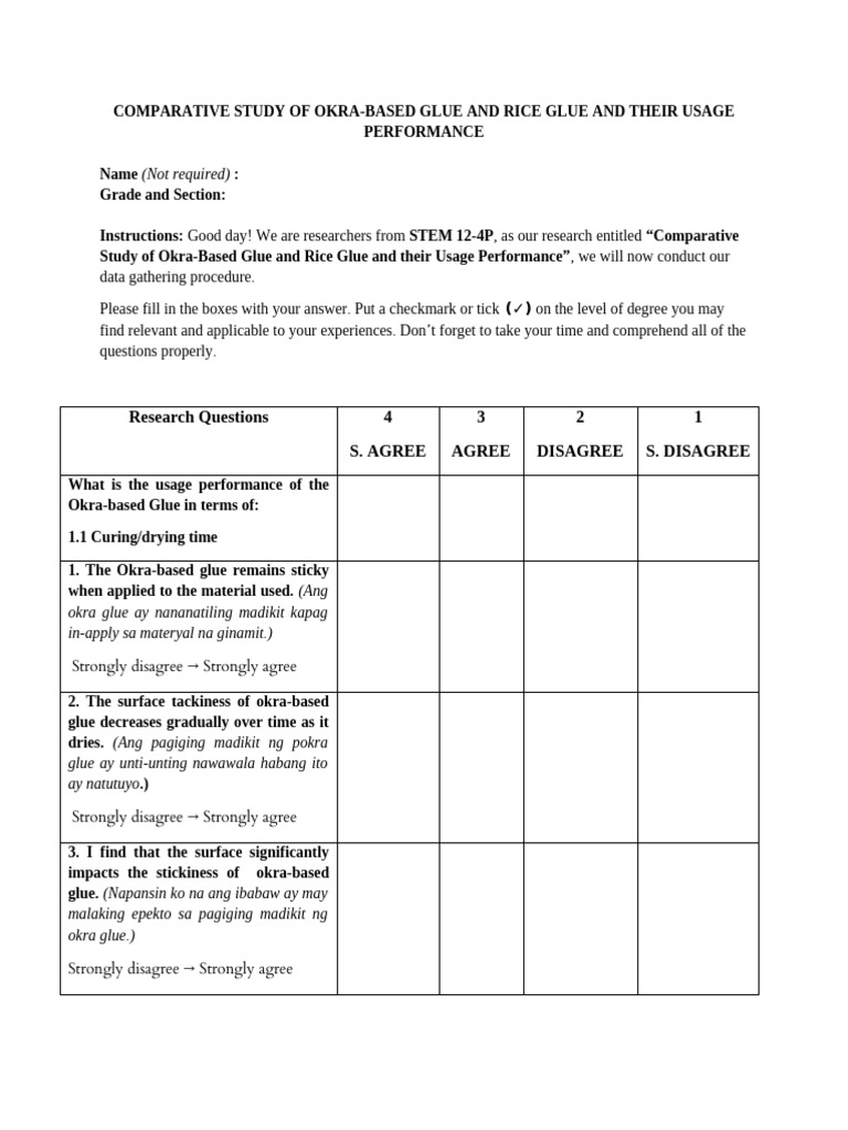 Research Instrument Template 1 | PDF | Adhesive | Adhesion