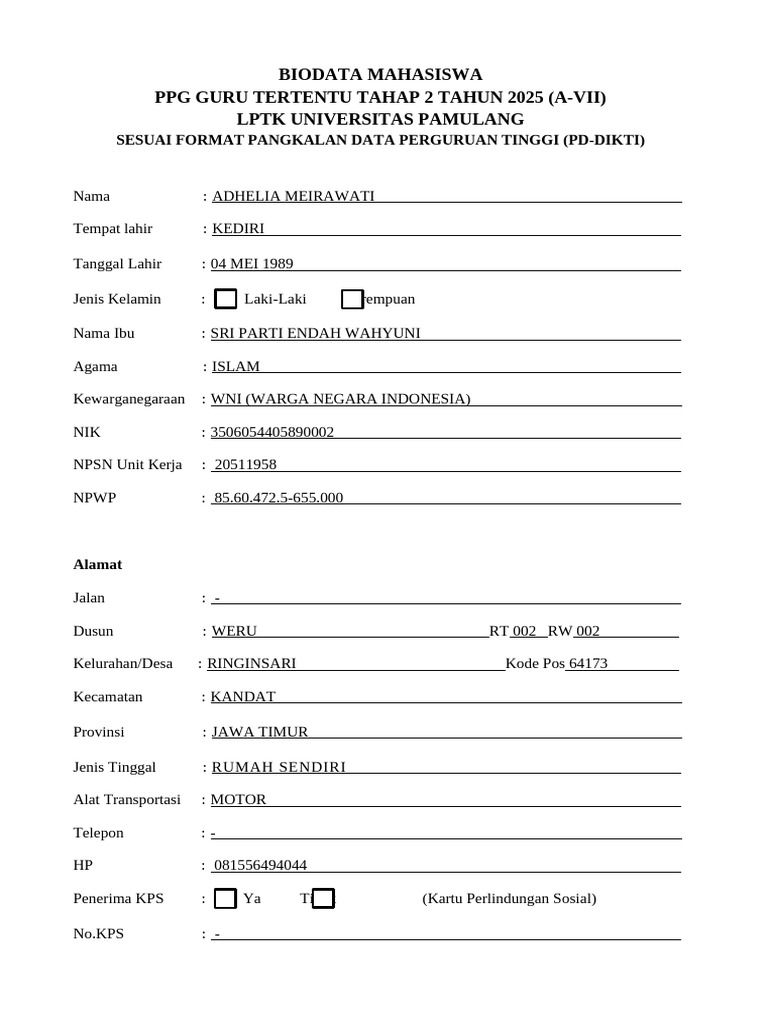 FORM_BIODATA_MAHASISWA_PPG_GURU_TERTENTU | PDF