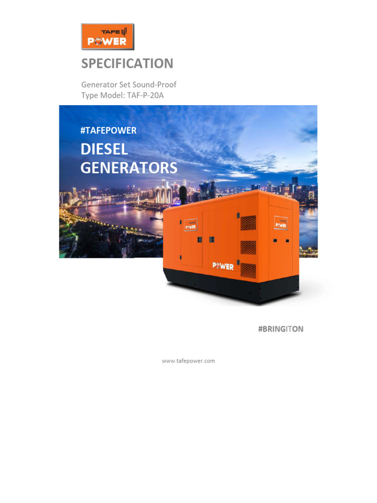 Tafe Power 20kva - Taf-20a-Tp - Data Sheet | PDF | Diesel Engine | Engines