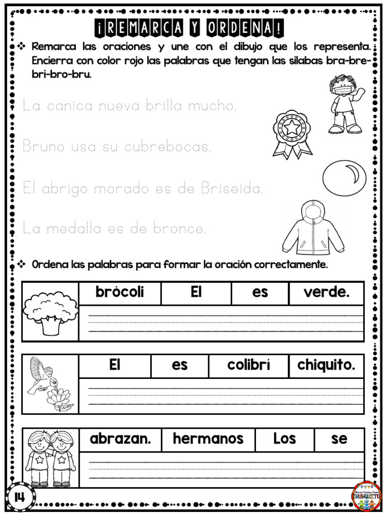 Oraciones y palabras con sílabas "br" | PDF