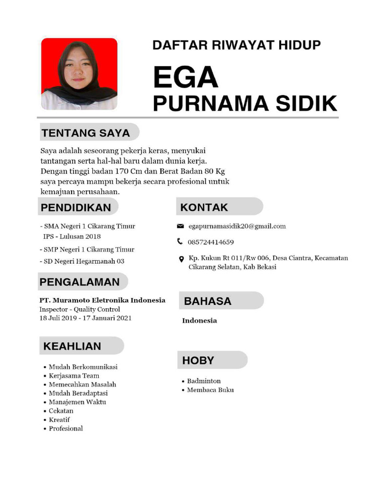 CV Lamaran Kerja EGA PURNAMA SIDIK | PDF