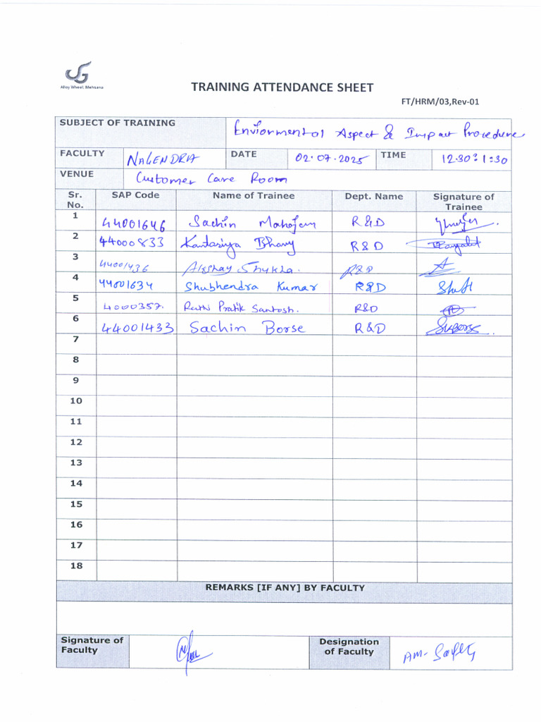 Training Attendance Sheet | PDF