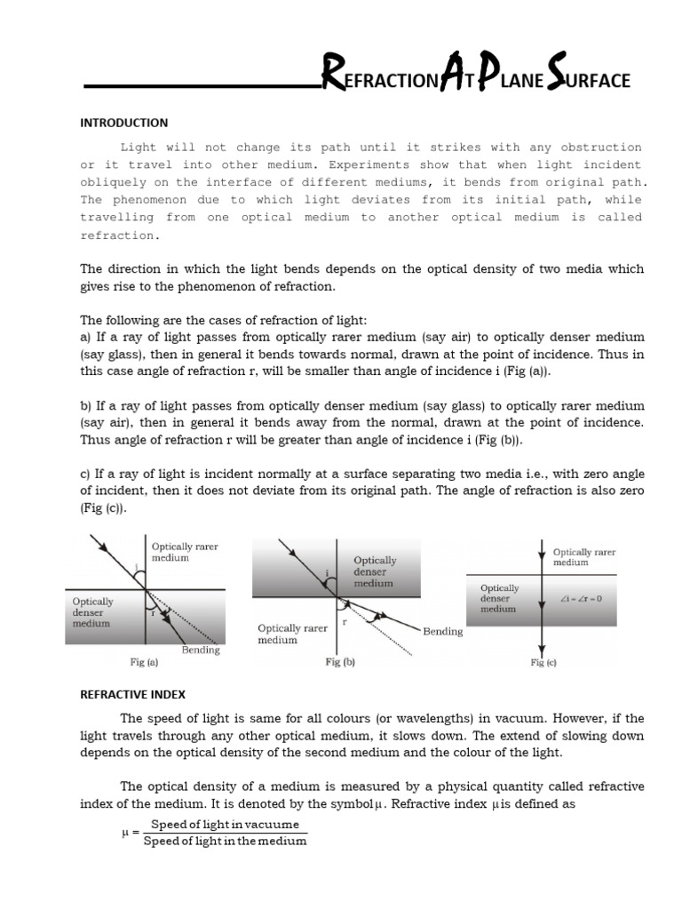Refraction at Plane Surface Final | PDF | Refraction | Refractive Index