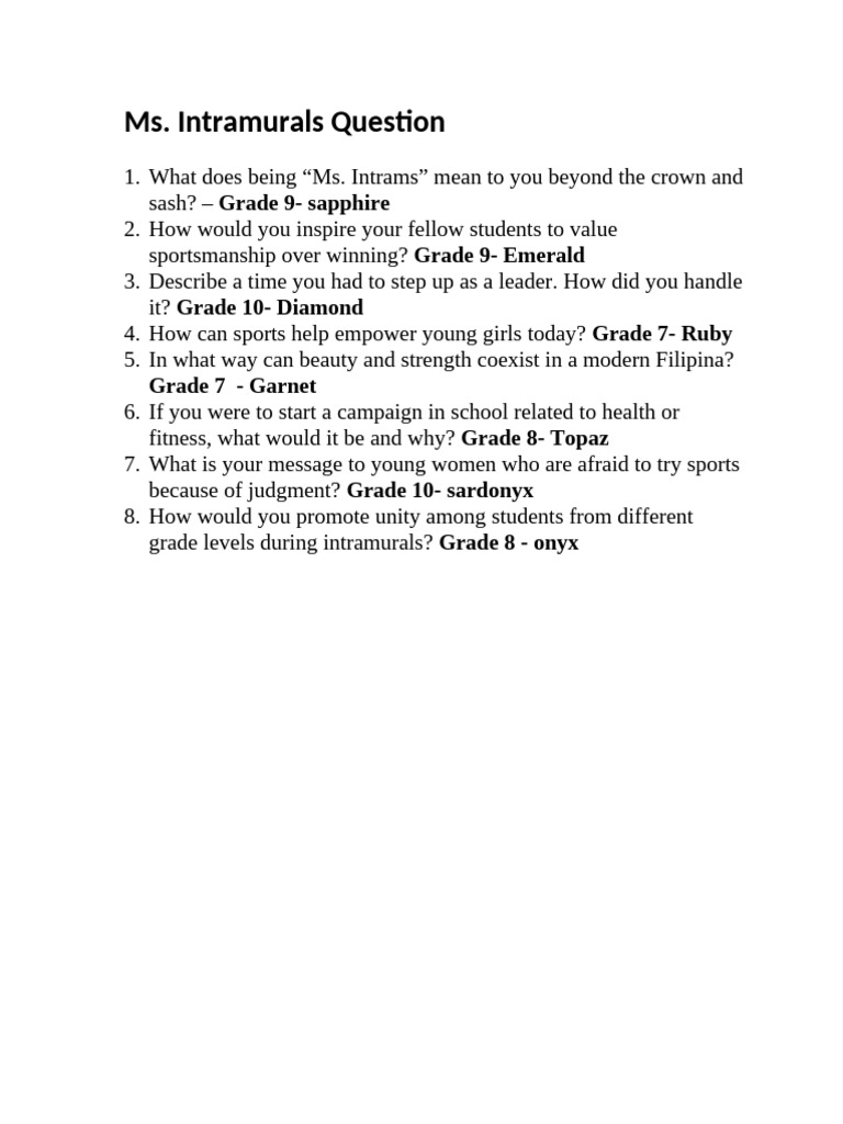 Questions for Mr. and Ms. Intramurals | PDF