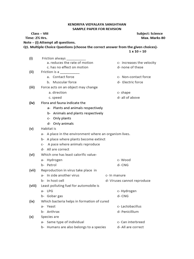 Class 8 Science Revision Sample Paper | PDF | Fertilizer | Plant Nutrition