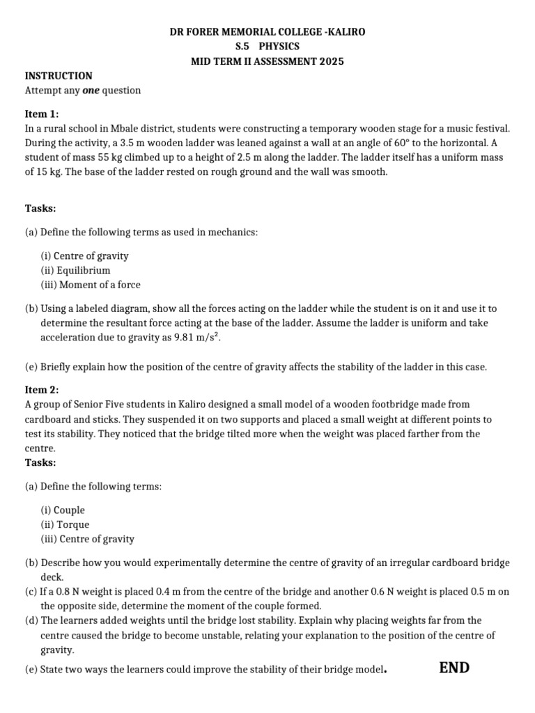 Senior - Five - Physics - Mid Term II 2025 | PDF