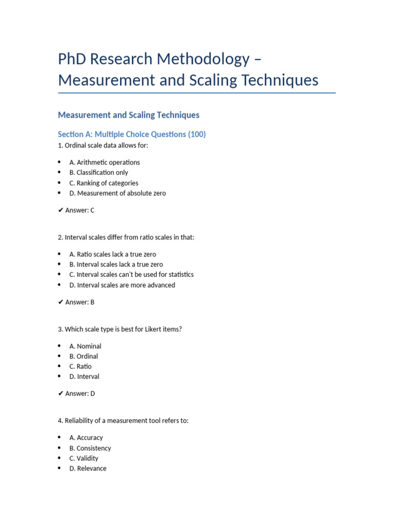 PHD Research Methodology Measurement and Scaling Techniques | PDF ...