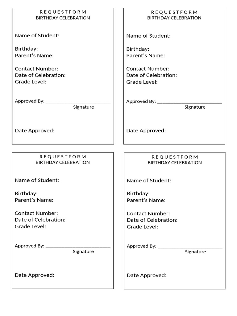 Birthday Celebration Request Form | PDF