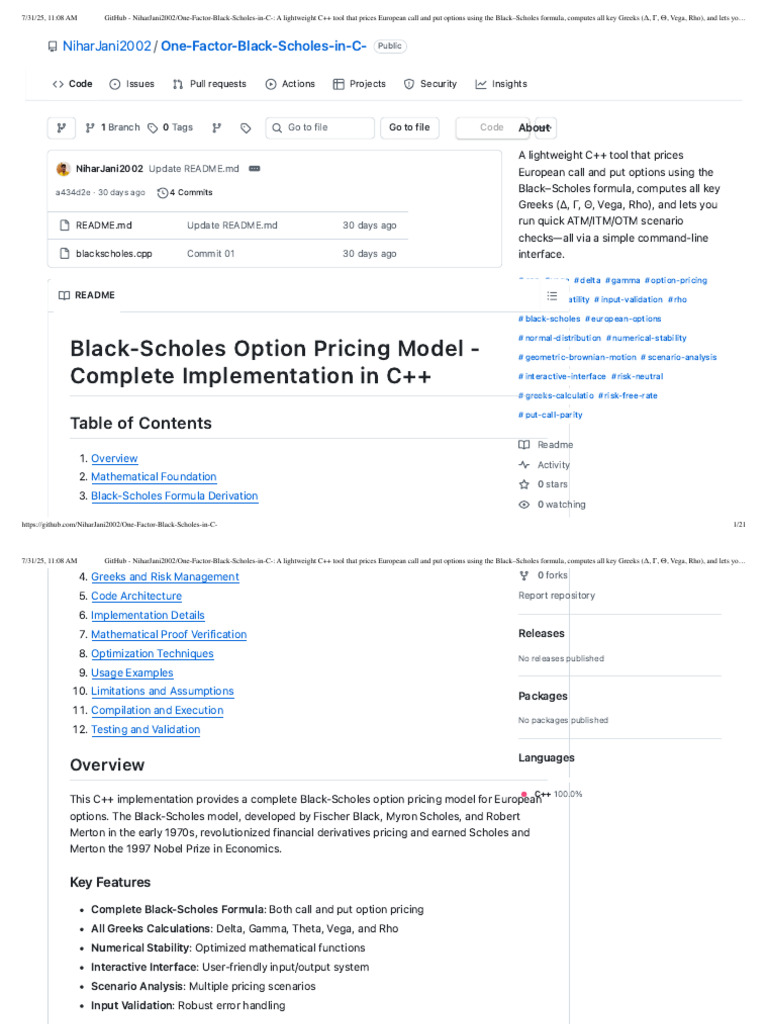 GitHub - NiharJani2002_One-Factor-Black-Scholes-In-C-_ a Lightweight C++ Tool That Prices ...