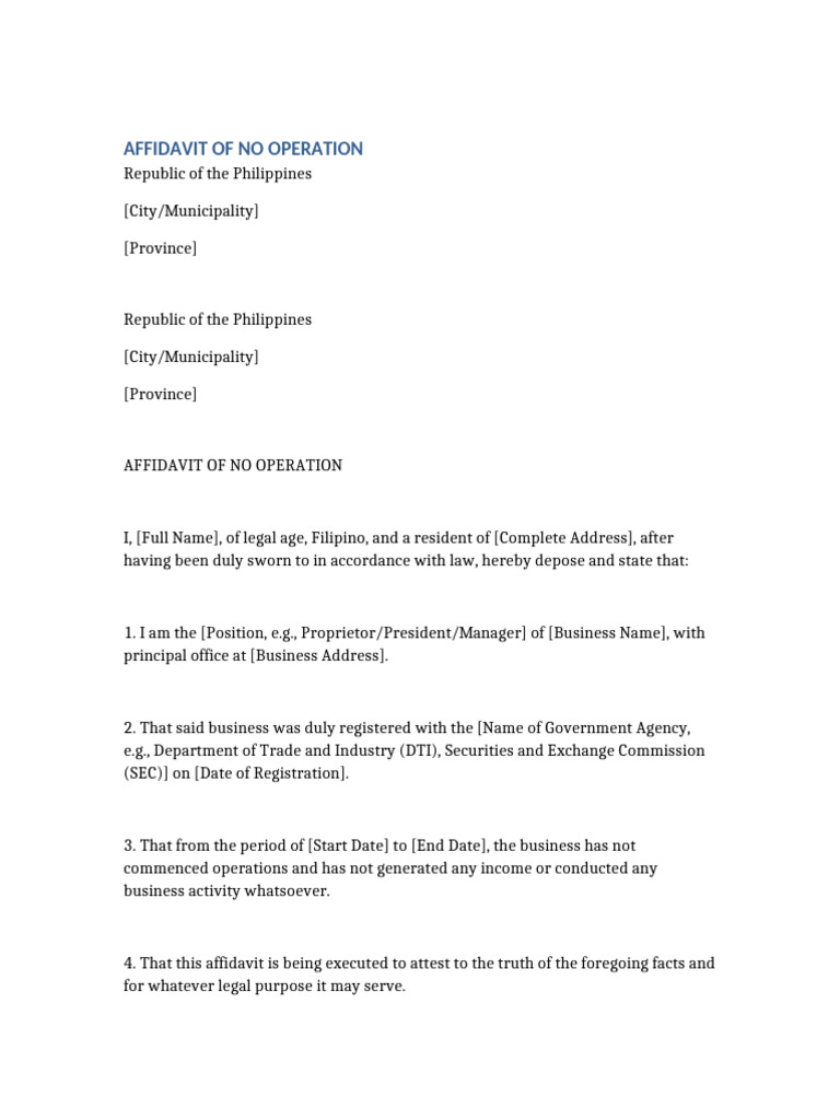 Affidavit of No Business Operation | PDF
