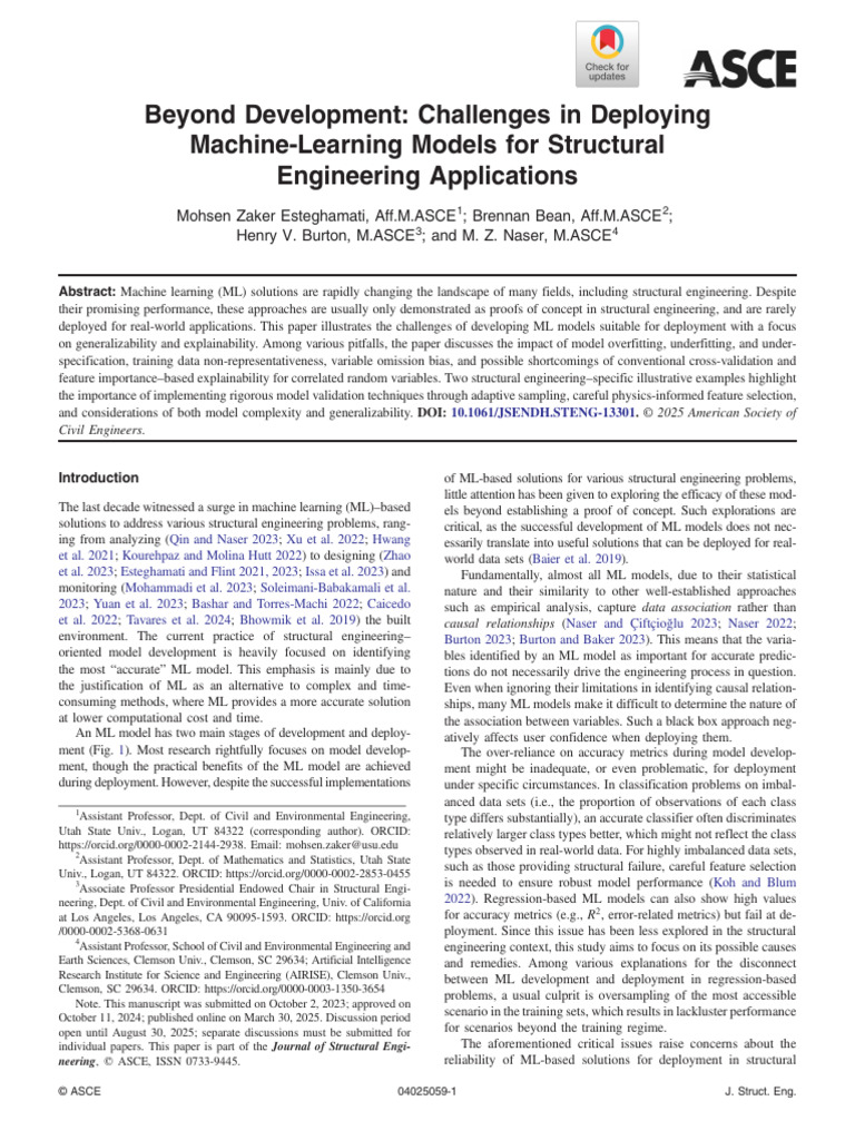 Zaker Esteghamati Et Al Beyond Development Challenges in Deploying Machine Learning Models For ...