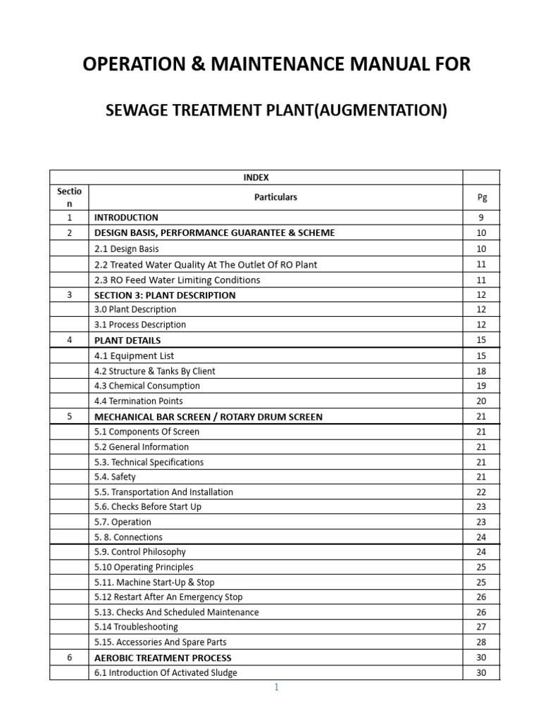 Sewage Treatment Plant O&M Manual | PDF | Membrane | Corrosion