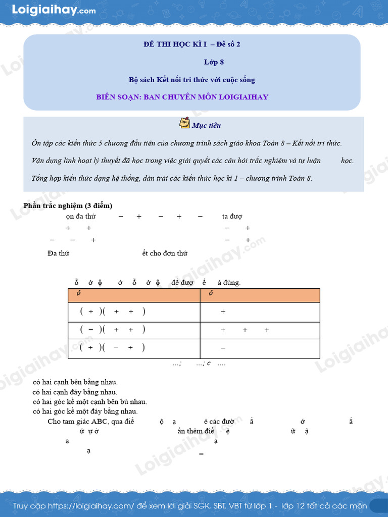Đề Ktra Hk1 Toán 8 Đề 2 | PDF