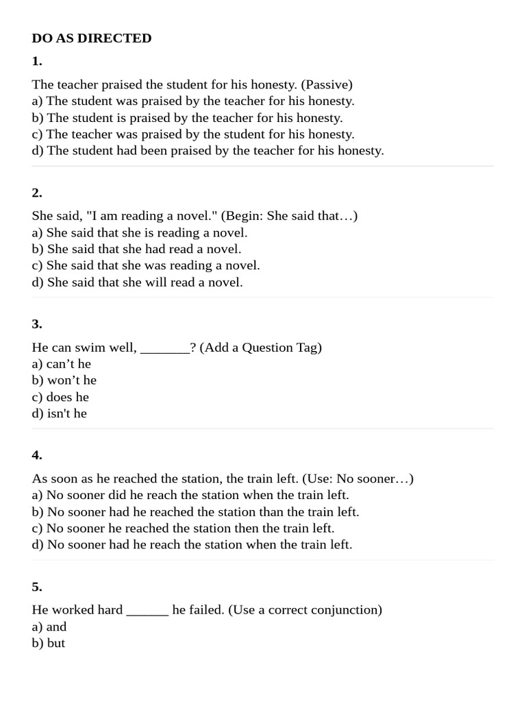 Do As Directed: Grammar Exercises | PDF | Semantic Units | Languages