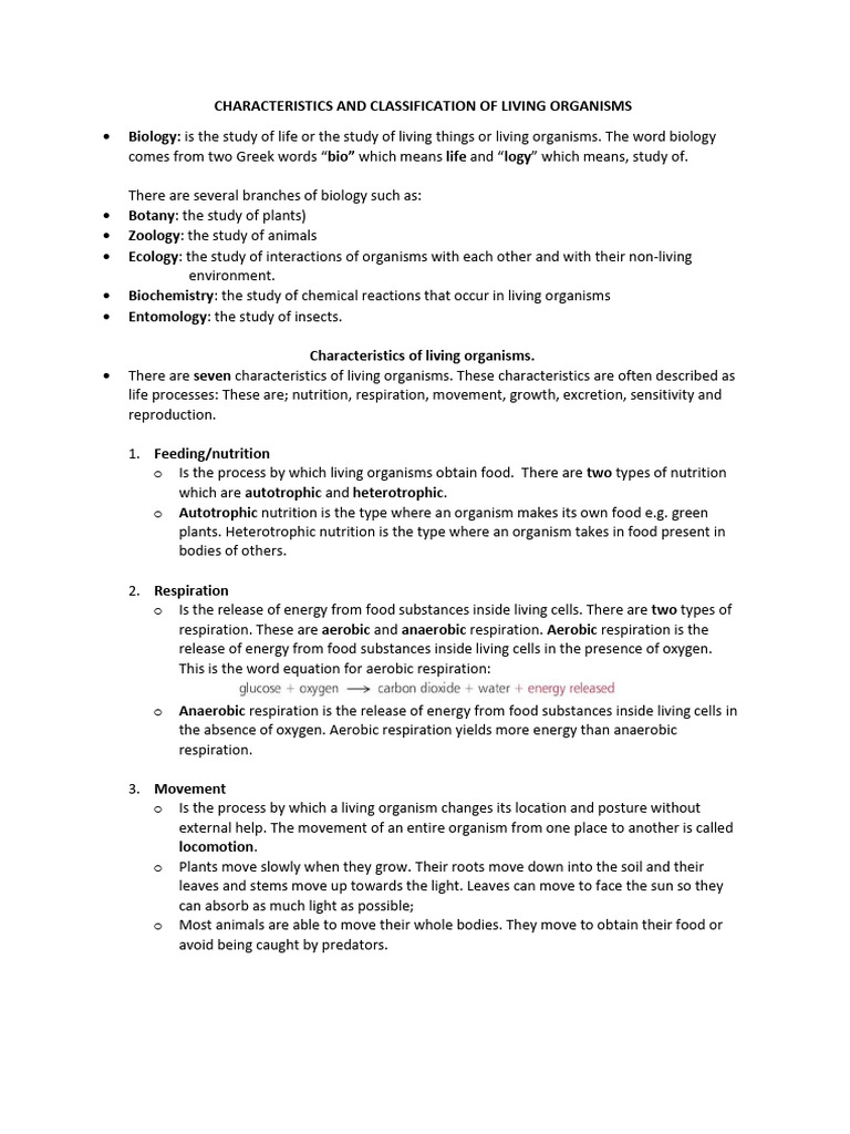 IGCSE Characteristics of Living Organisms | PDF | Bacteria | Plants