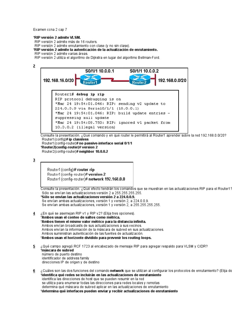 Examen Ccna 2 Cap 7 Pdf Enrutador Computación Dirección Ip