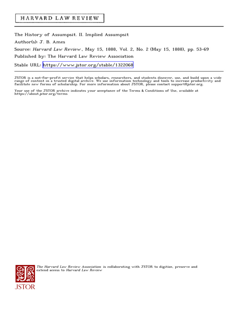 History of Implied Assumpsit | PDF | Lawsuit | Surety