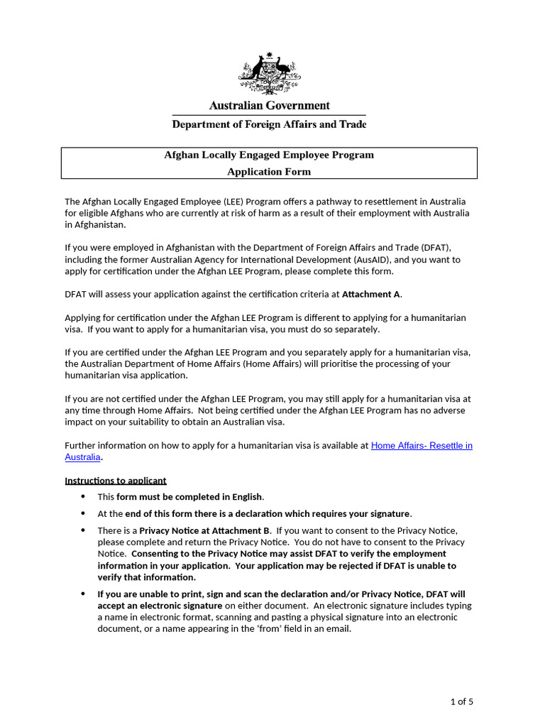 Afghan LEE Program Application Form | PDF | Privacy | Travel Visa