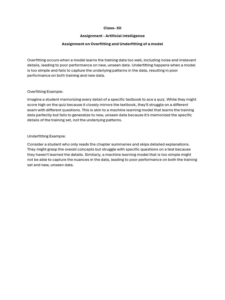 Underfitting, Overfitting of A Model | PDF