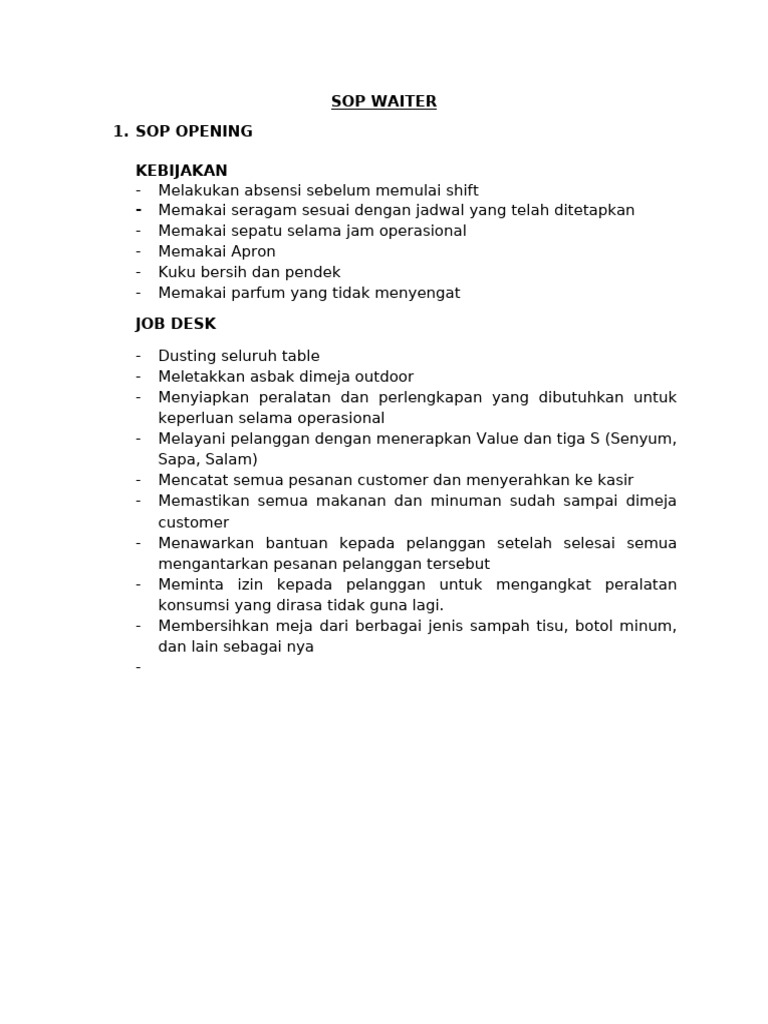 SOP Waiters Restoran yang Efektif | PDF