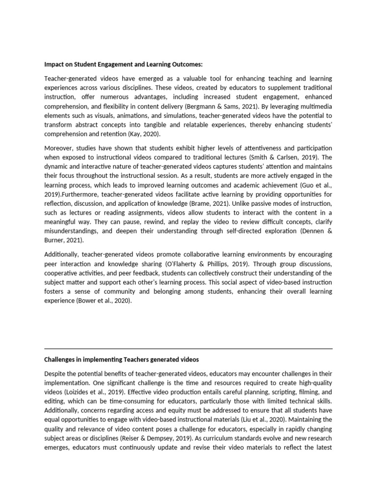Impact On Student Engagement and Learning Outcomes | PDF | Teachers ...