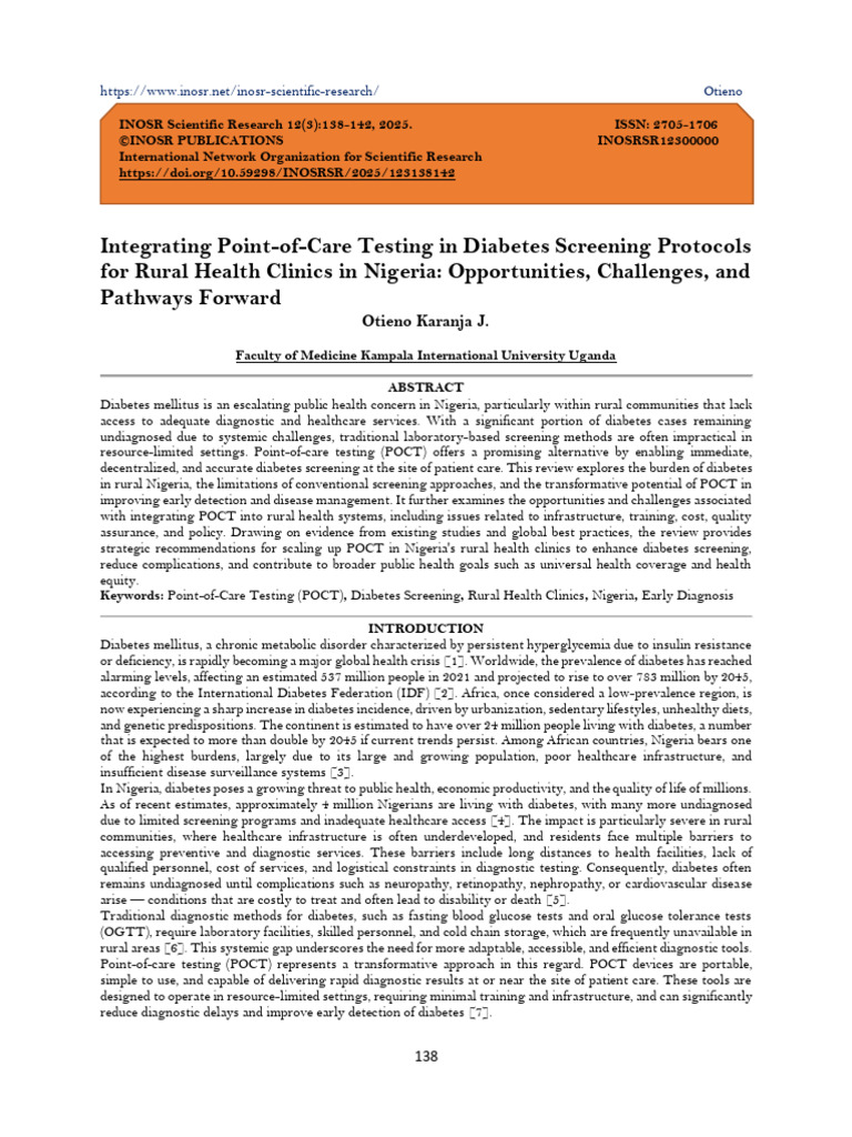 Integrating Point-of-Care Testing in Diabetes Screening Protocols For ...