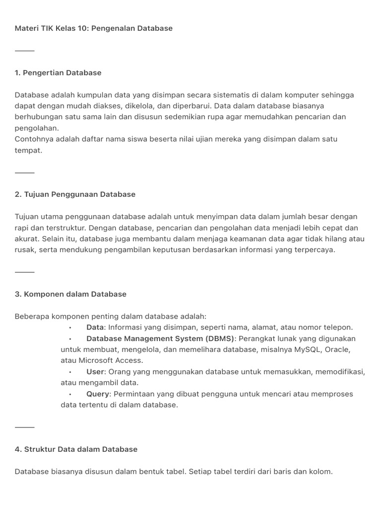 Materi TIK Kelas 10- Pengenalan Database | PDF