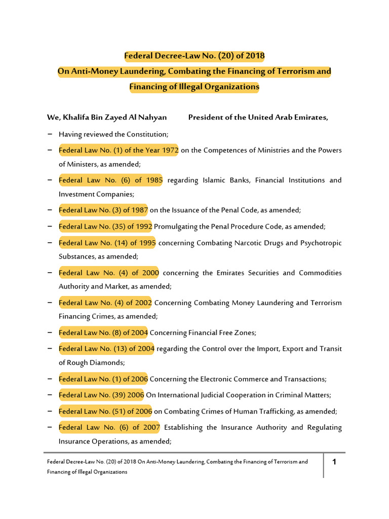 UAE Anti-Money Laundering Law 2018 | PDF | Money Laundering | Terrorism ...