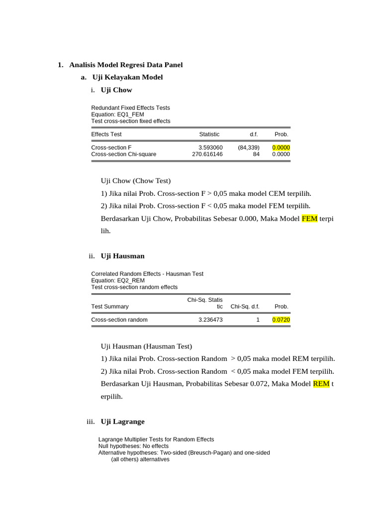 Analisis Model Regresi Data Panel ROA | PDF