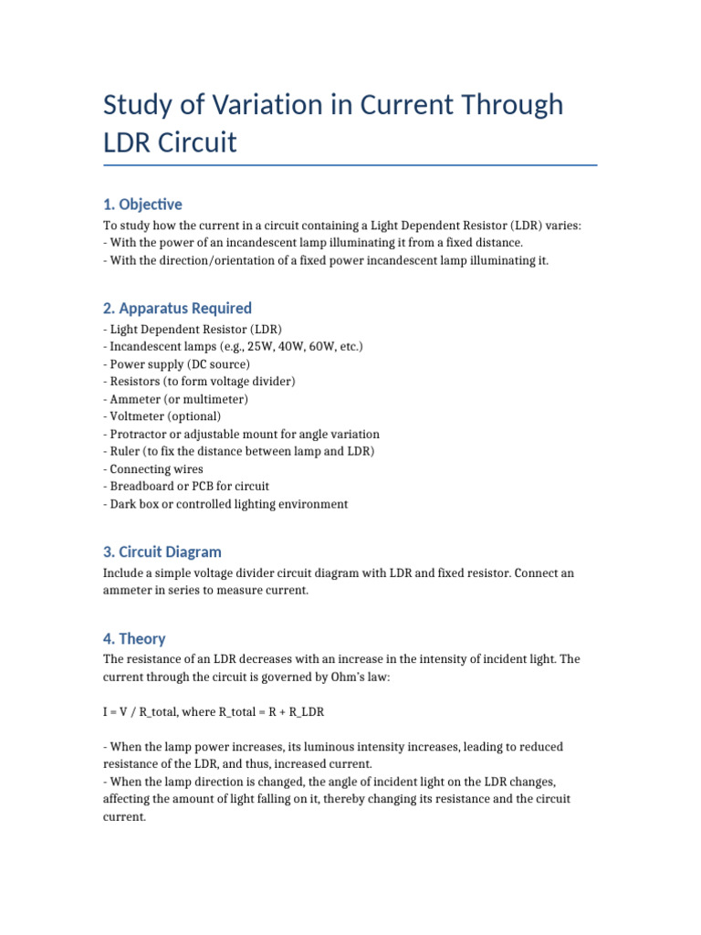 Current Variation in LDR Circuits | PDF | Resistor | Electrical Network