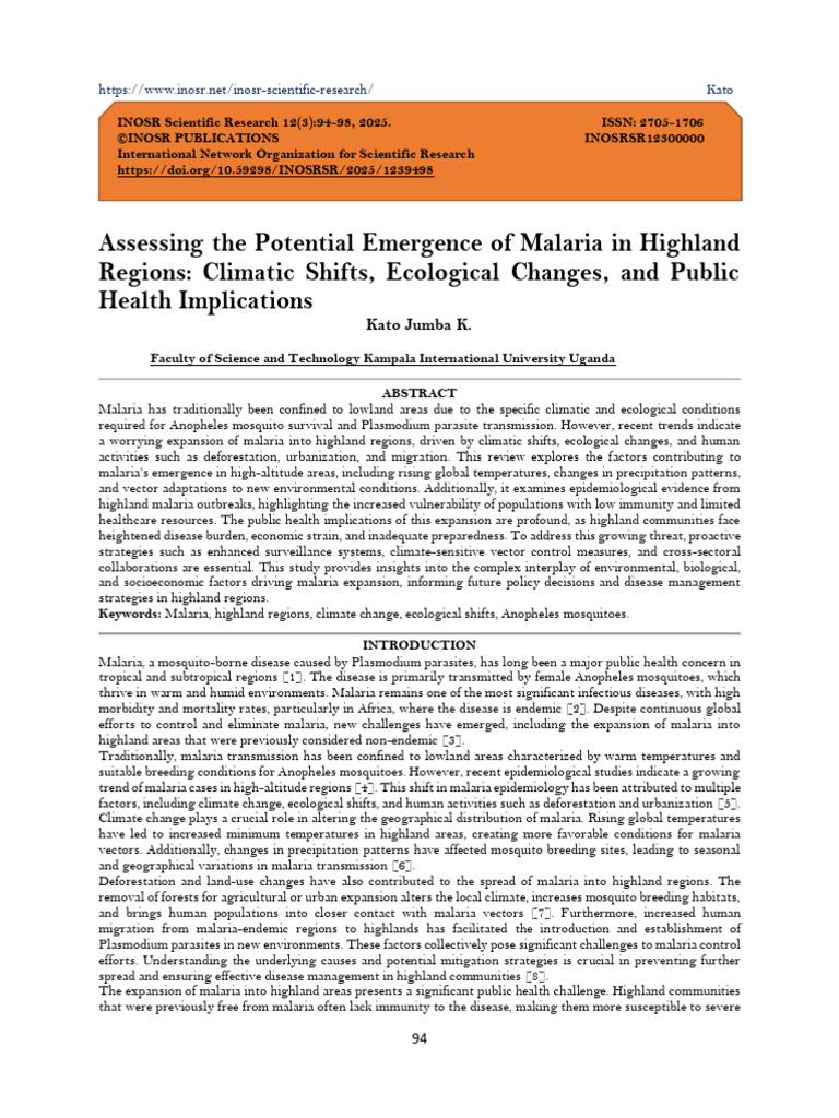 Malaria's Rise in Highland Regions | PDF | Malaria | Public Health