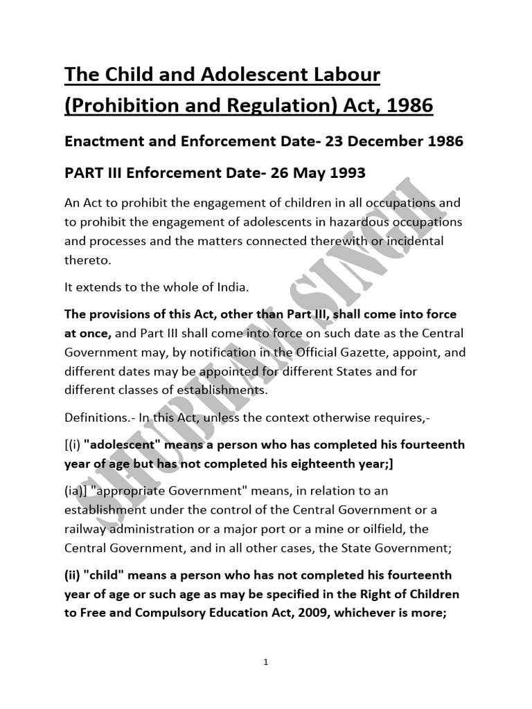 Child and Adolescent Labour Act Overview | PDF | Fine (Penalty) | Child ...