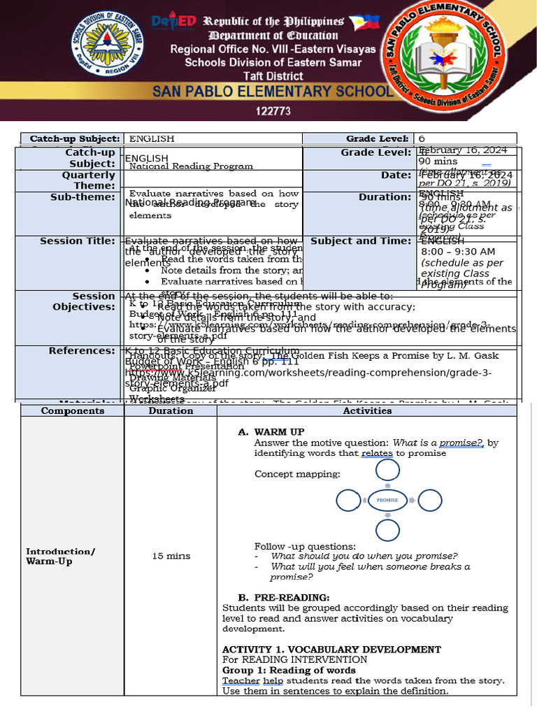 Grade6 Eng Reading Catch Up Friday | PDF