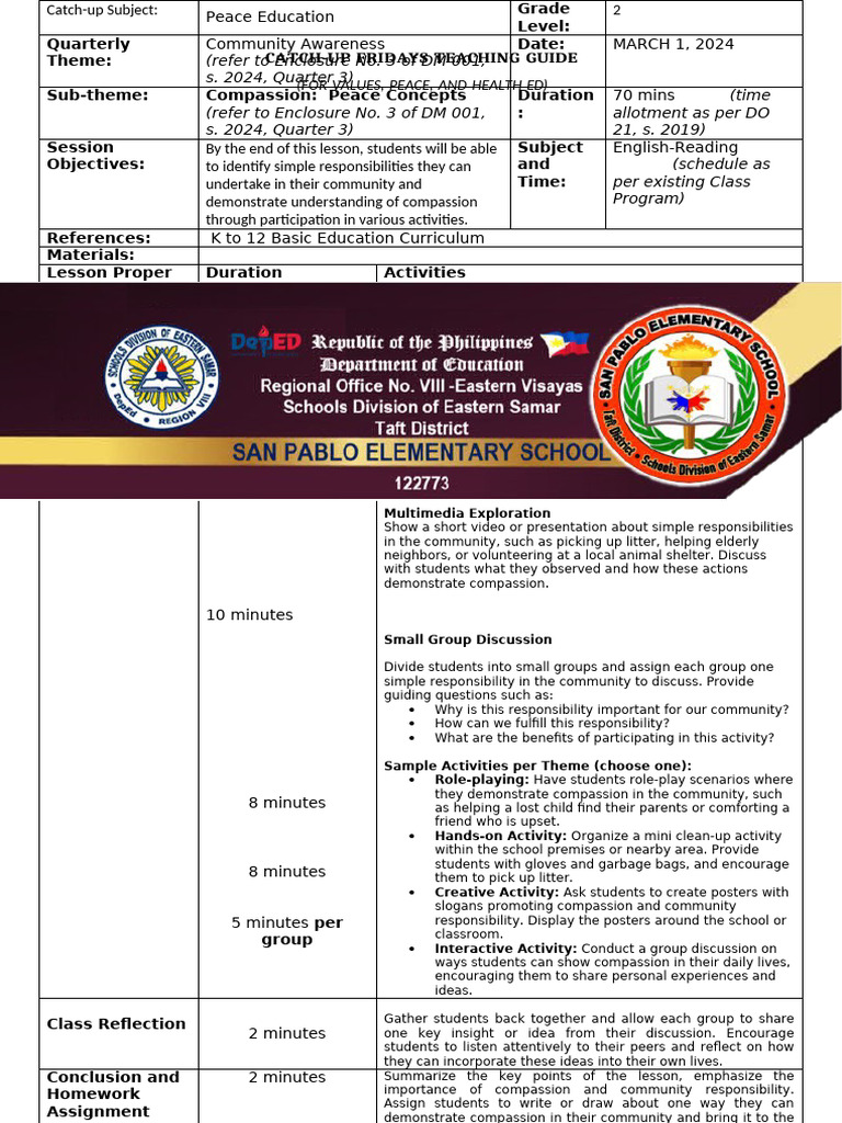 GRADE 2-Peace and Val Ed Catch-Up Plan | PDF | Learning | Cognition